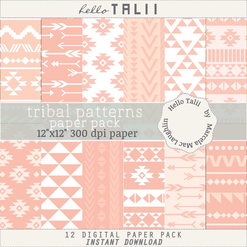 Pastel TRIBAL Digital Paper AZTEC Tribal Backgrounds Arrows - Etsy