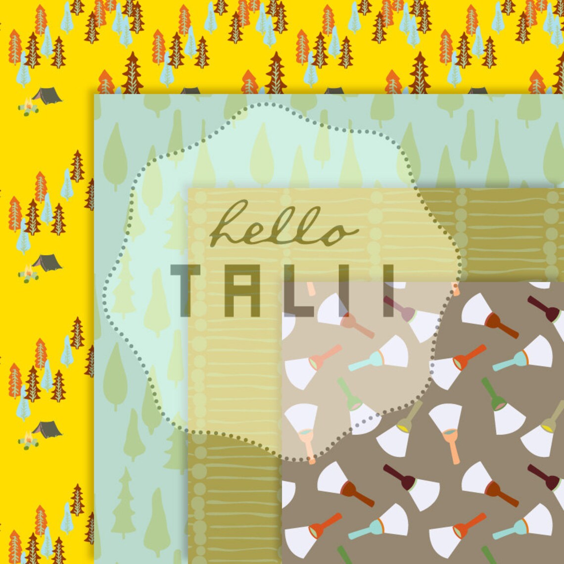 Camping Digital Paper HAPPY CAMPER PAPER Summer Camp Digital - Etsy