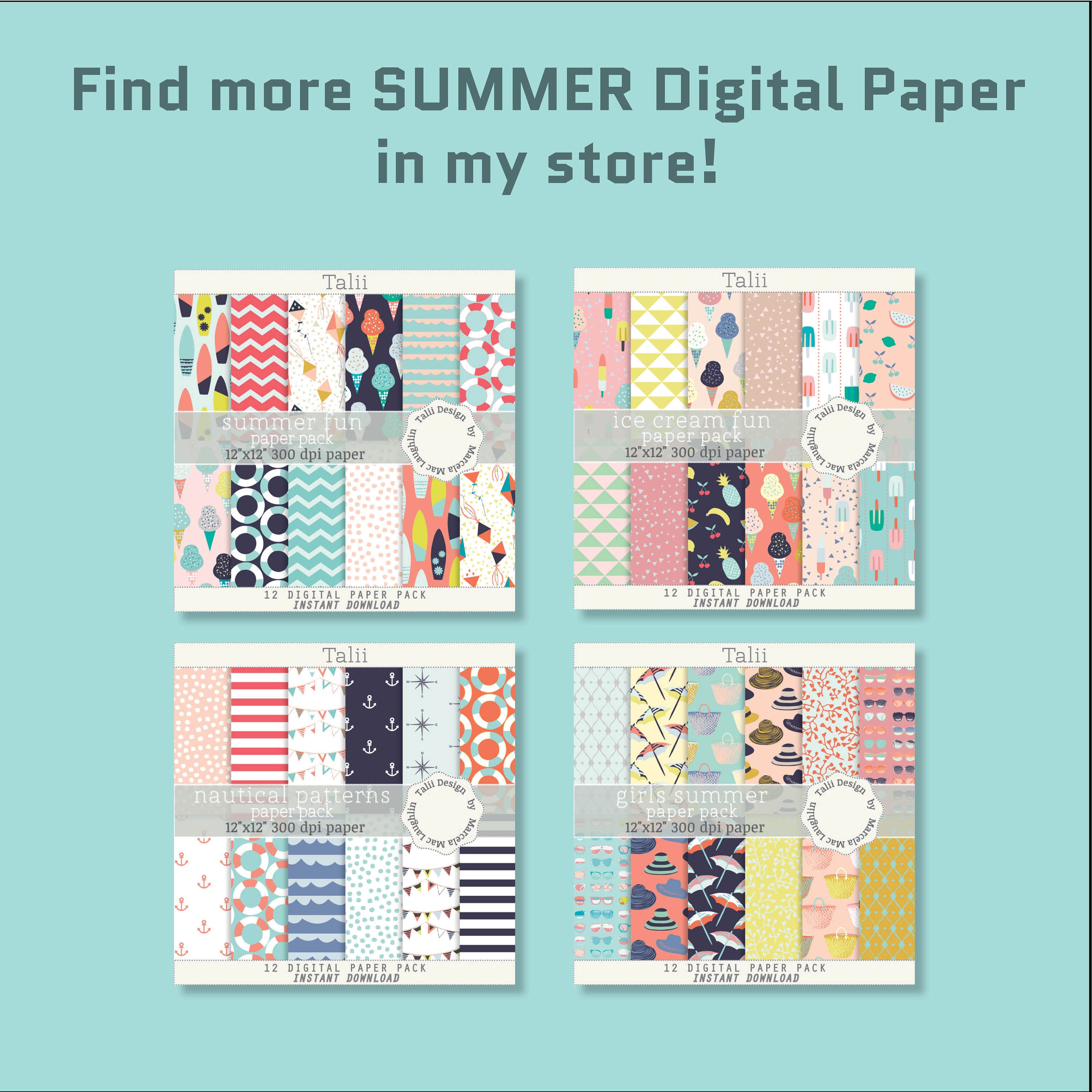 Ice Cream Digital Paper ICE CREAM FUN Colorful Ice Cream - Etsy