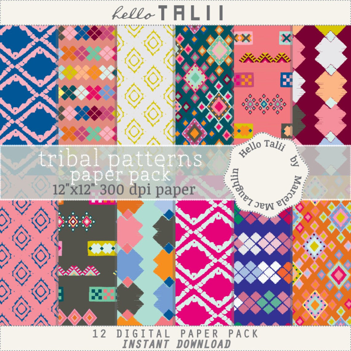 Tribal Digital Paper TRIBAL PATTERNS Aztec Digital Paper | Etsy