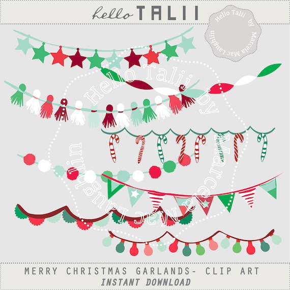 MERRY CHRISTMAS Garlands Clip Art Red Green and White Bunting | Etsy