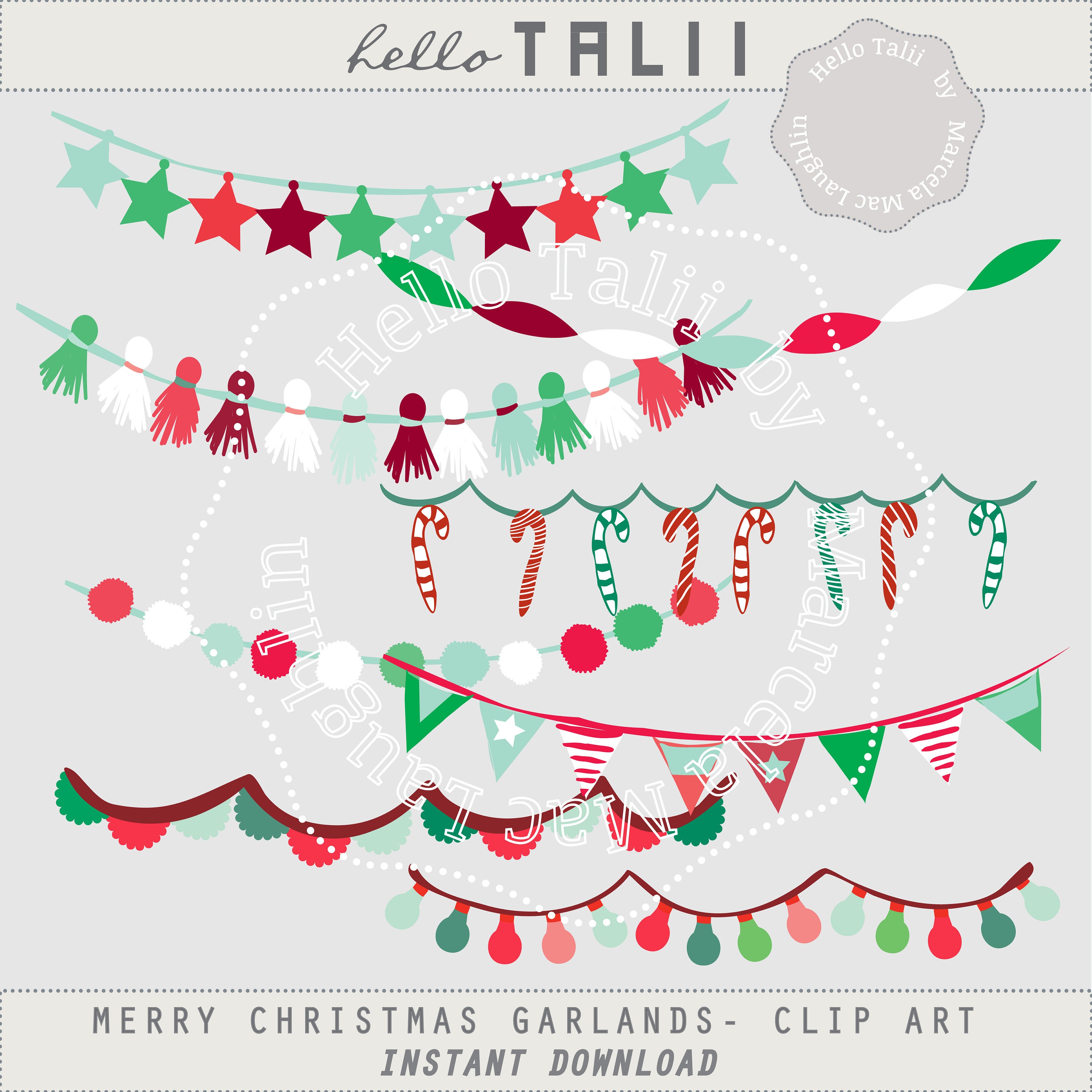 MERRY CHRISTMAS Garlands Clip Art Red green and white Bunting | Etsy