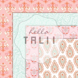 PINK PAISLEY Digital Paper- Pink Arabesques Digital Pink Aqua White ...