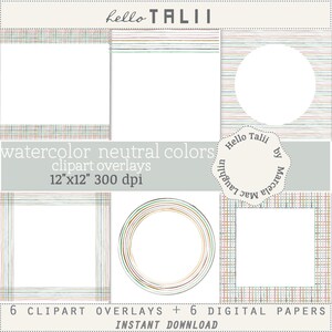 WATERCOLOR NEUTRAL Clipart Overlays- Neutral Colors Stripes and ...