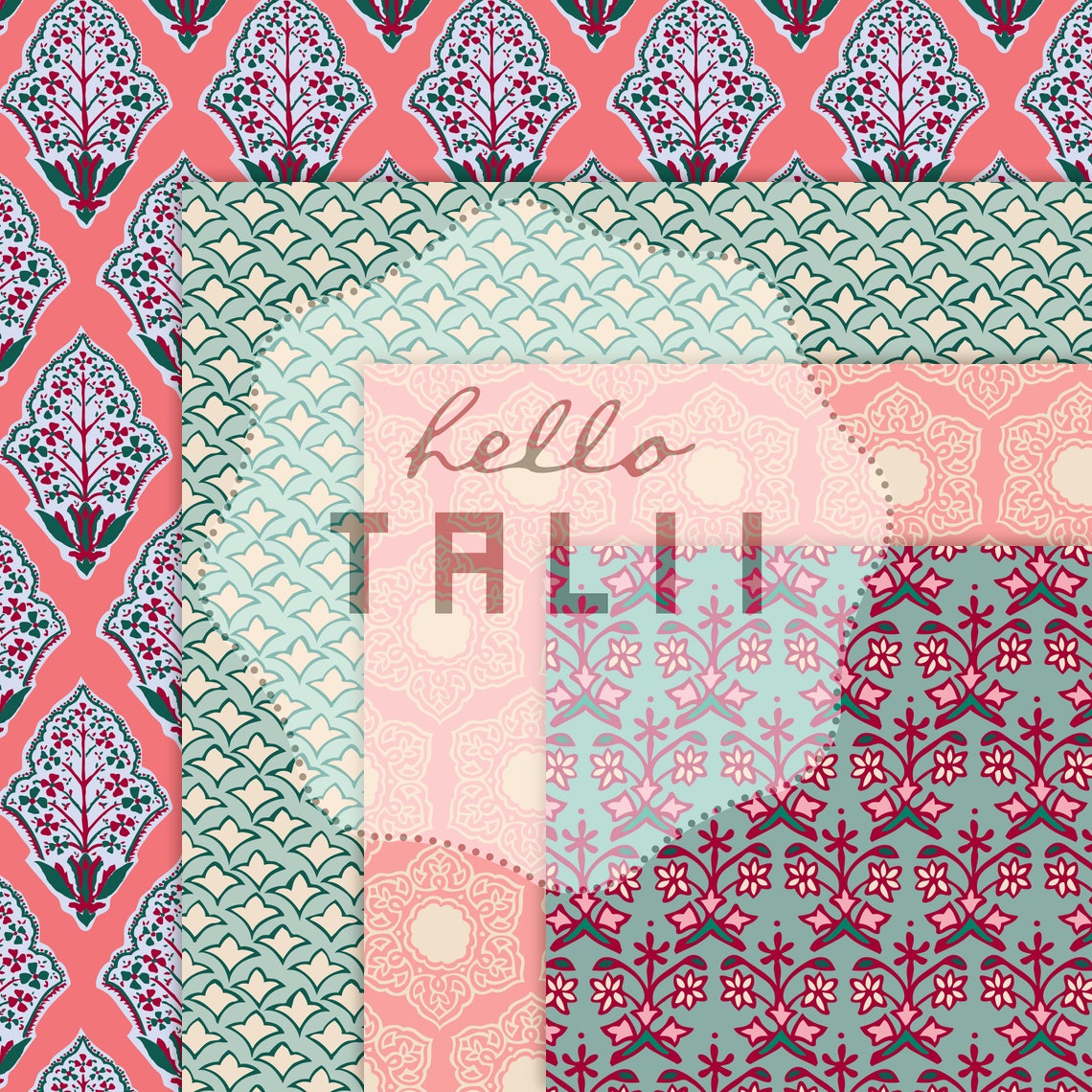 Indian MANDALA DIGITAL PAPER Pind and Green Mandala Patterns | Etsy