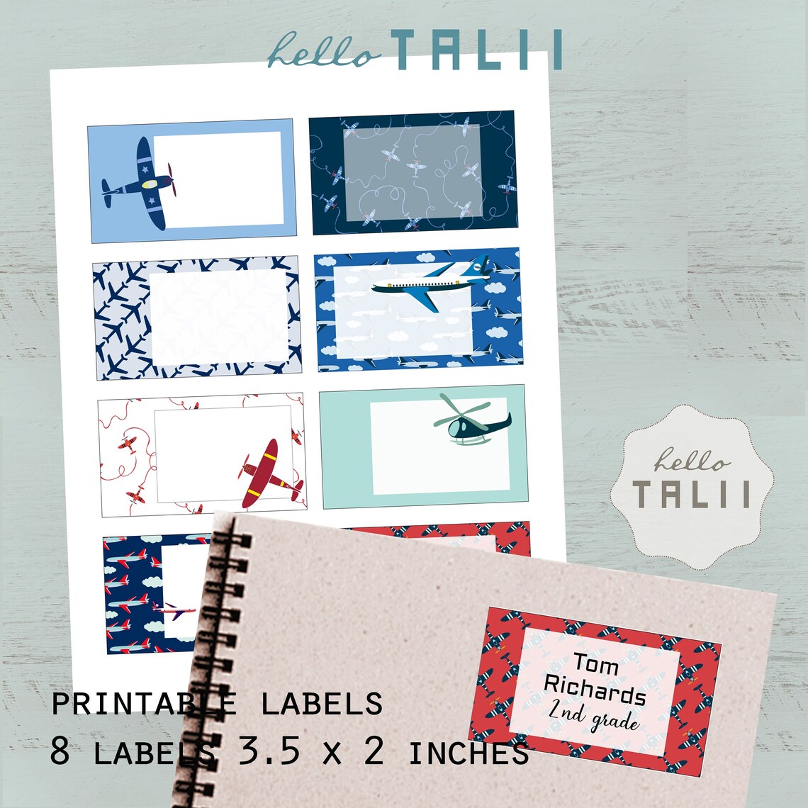 AIRPLANE PRINTABLE LABELS- Airplanes and Vintage Aircrafts Name Labels ...