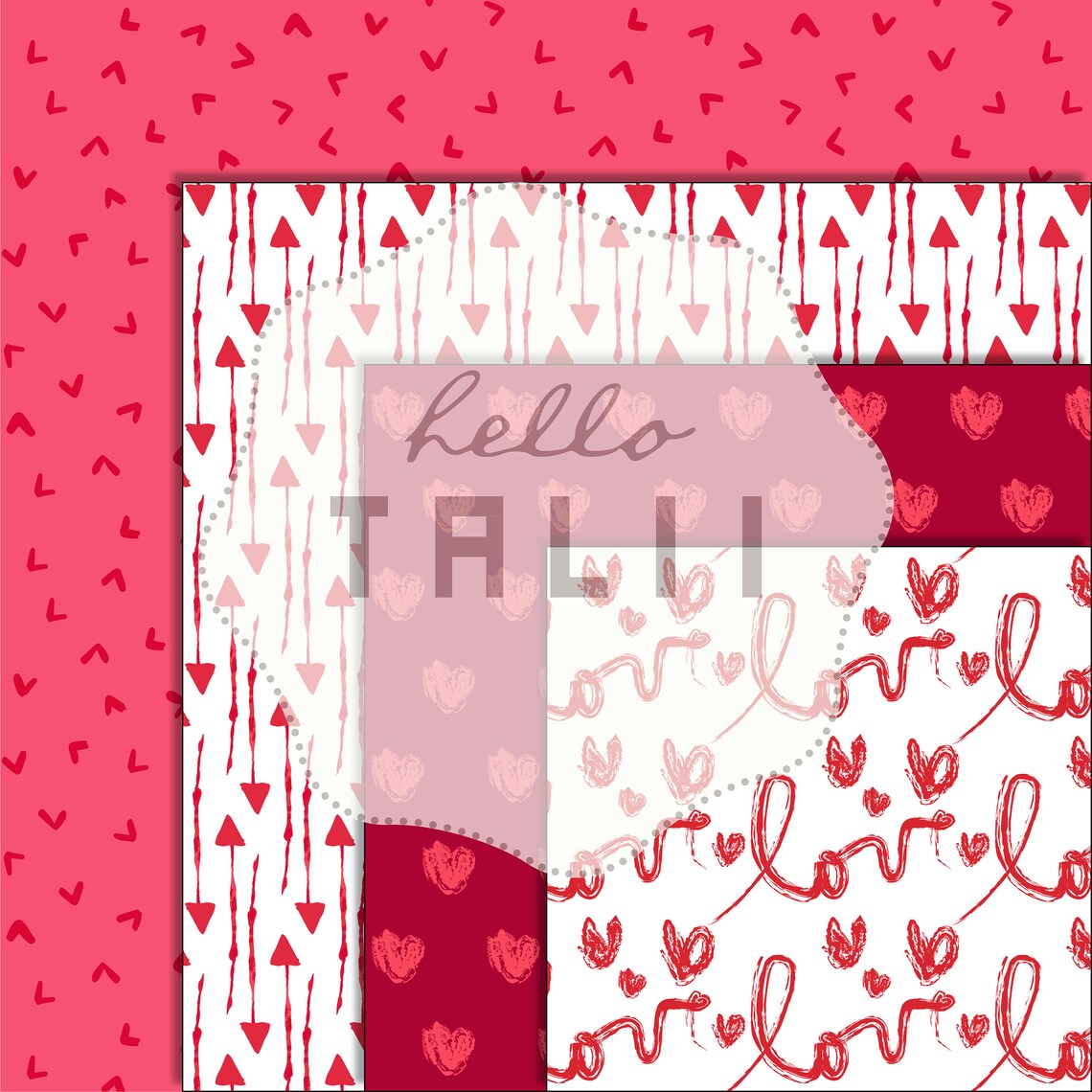 Valentines DAY Digital Paper- Valentine's Day DOODLES Backgrounds Red ...