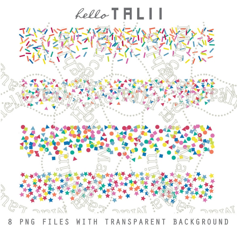 CONFETTI BORDERS Clip Art- 8 Digital Borders Rainbow Confetti Hearts ...