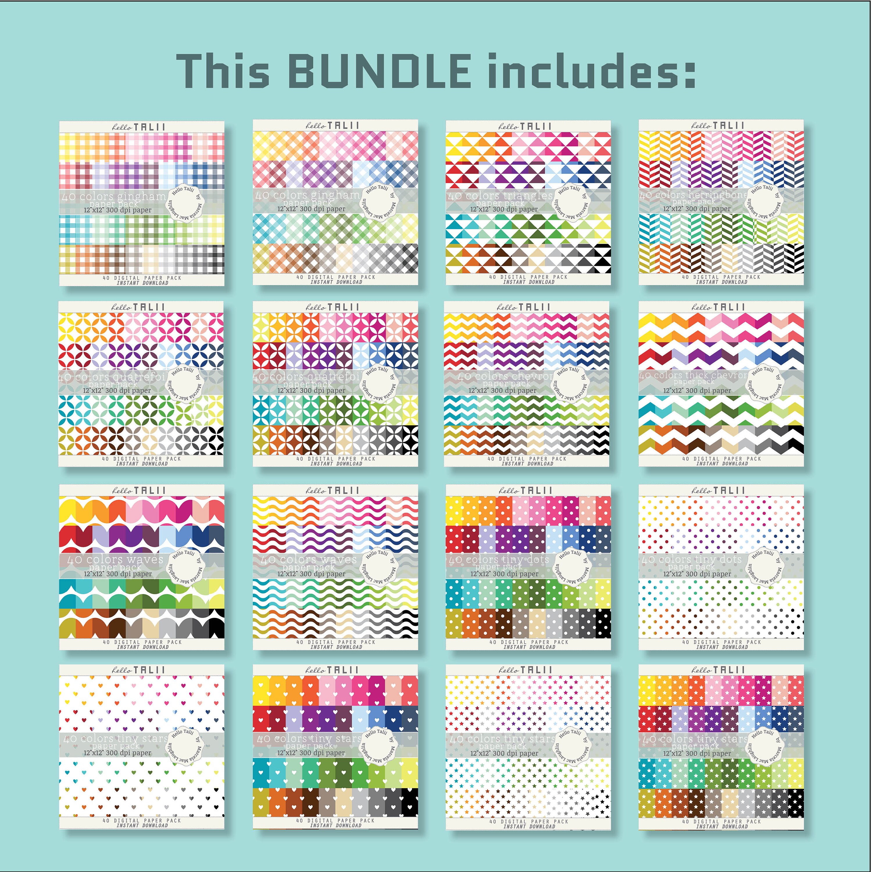 Big BASICS RAINBOW BUNDLE- +1300 Rainbow Colors Digital Paper- 33 Basic ...