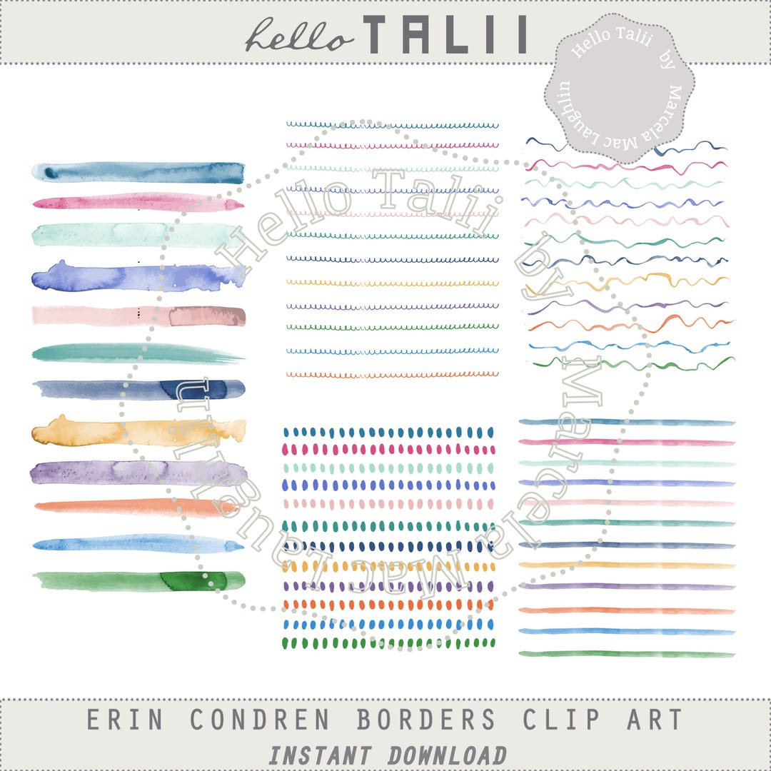 ERIN CONDREN Watercolor Borders Clipart- 60 Watercolor Brushstrokes ...