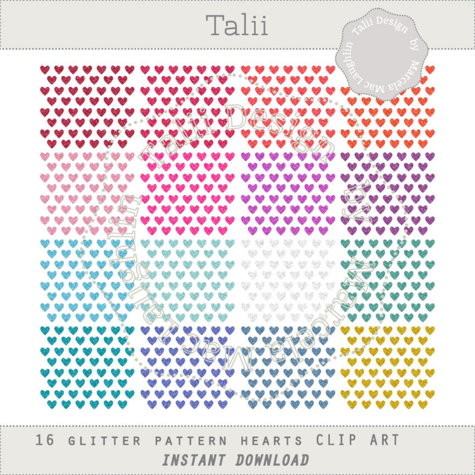 Hearts Clip Art GLITTER HEARTS PATTERN Clipart Digital 16 Png | Etsy