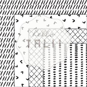 WATERCOLOR BLACK and WHITE Digital Paper- Handpainted Doodles Black and ...