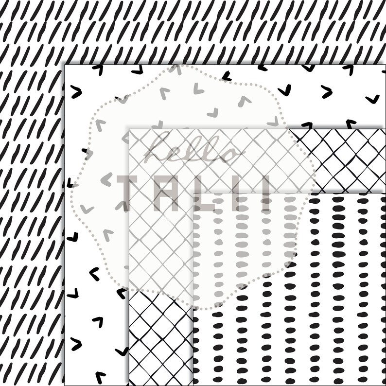 WATERCOLOR BLACK and WHITE Digital Paper Handpainted Doodles - Etsy