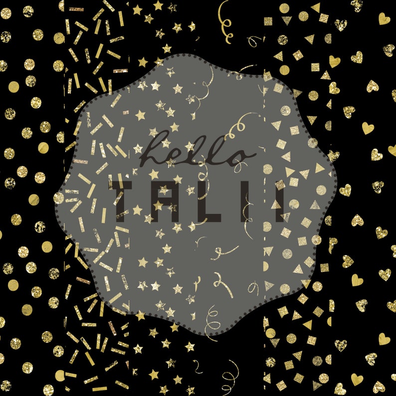 Black and Gold CONFETTI Digital Papers Glitter Confetti Party | Etsy
