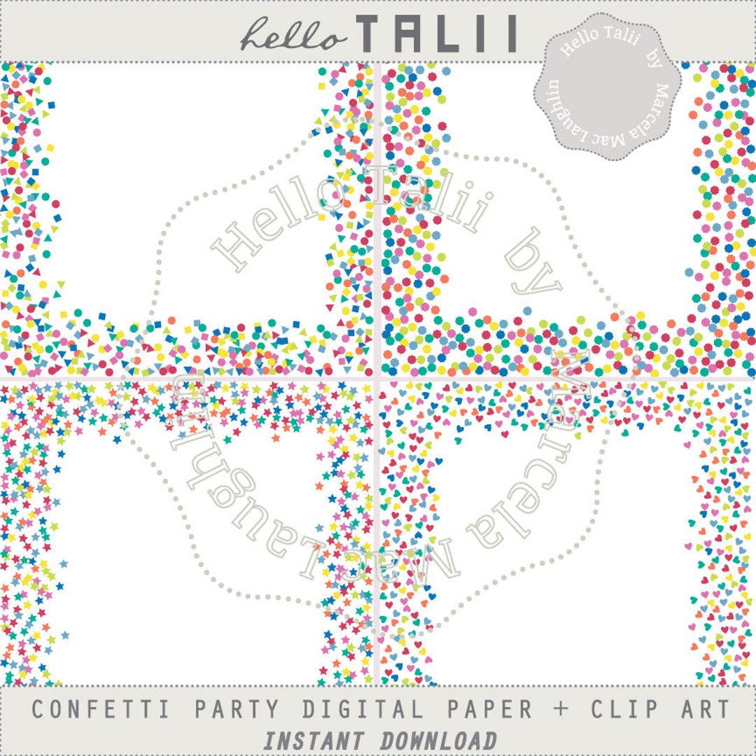 Confetti FRAMES Clipart Overlays + Digital Papers- RAINBOW Hearts Stars ...