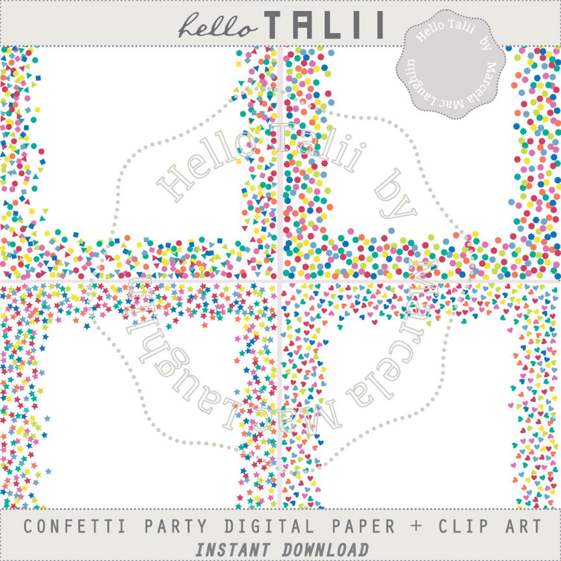 Confetti FRAMES Clipart Overlays Digital Papers RAINBOW | Etsy