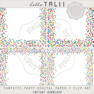 Confetti FRAMES Clipart Overlays + Digital Papers- RAINBOW Hearts Stars ...