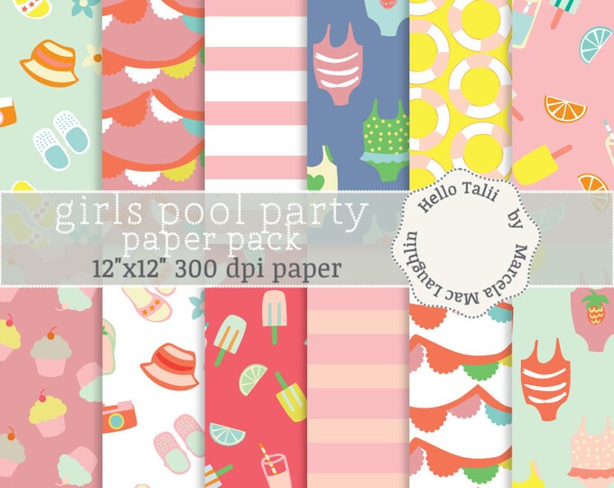 GIRLS POOL Party Digital Paper Girls Summer Backgrounds Girl - Etsy