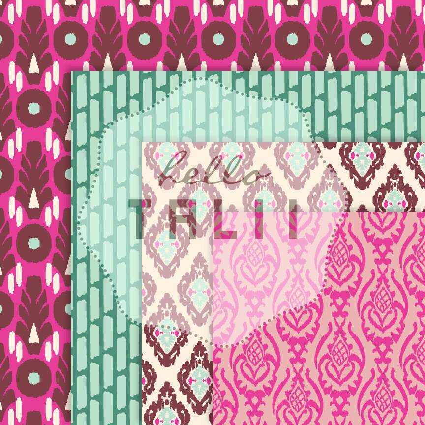 Pink Ikat Digital Paper PINK and TEAL IKAT Patterns Ikat | Etsy