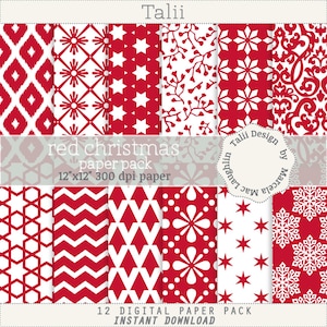 RED CHRISTMAS Digital Paper White and Red Backgrounds for - Etsy