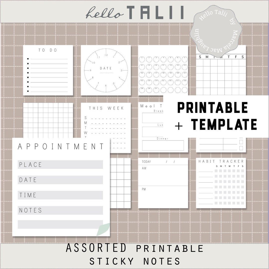 STICKY NOTES Printable + Template- 3x3" Square Collage Sheet Assorted ...