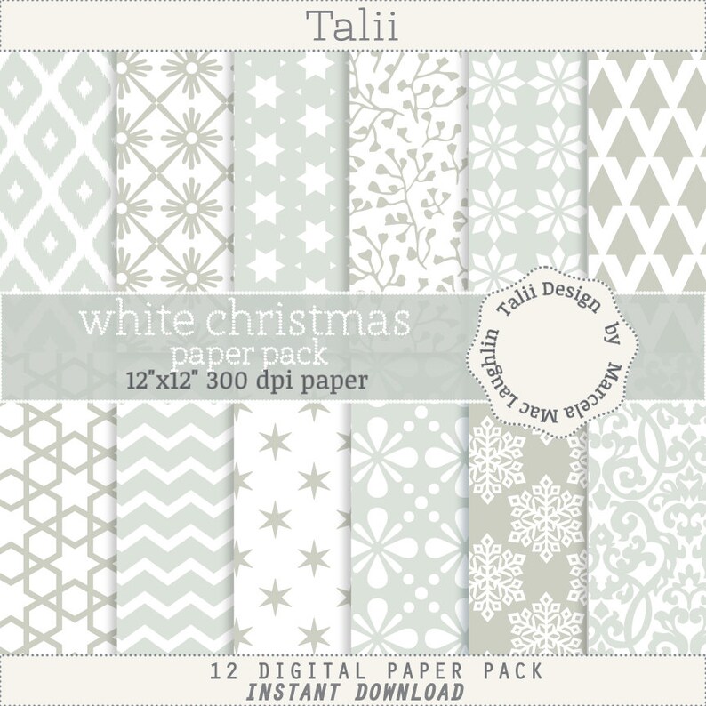 White CHRISTMAS Digital Paper- White and Soft Grey Gift Wrapping ...