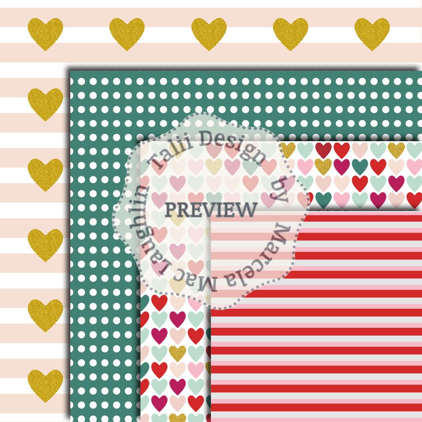 Sweet Valentine DIGITAL PAPER PACK Hearts Stripes and Dots - Etsy