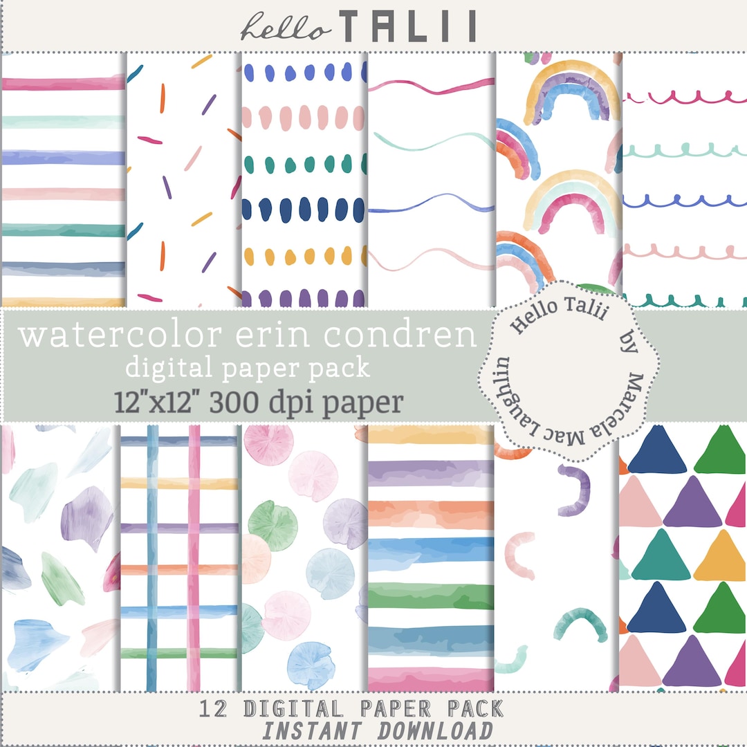 Watercolor ERIN CONDREN Digital Paper- Rainbow Watercolor Erin Condren ...