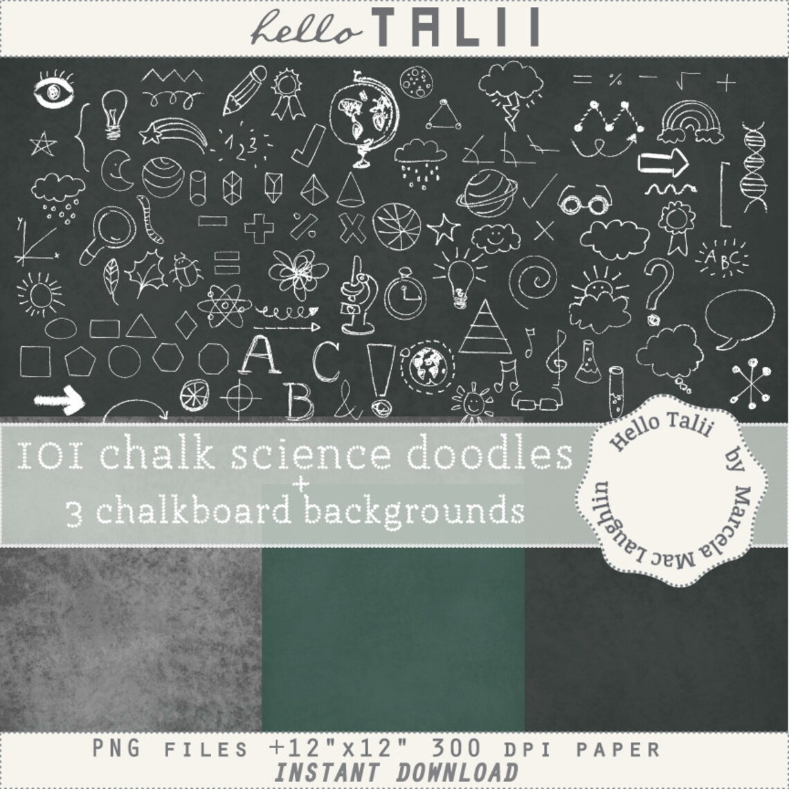 Chalkboard Back to SCHOOL Doodles Clip Art- 101 Science and Math WHITE ...