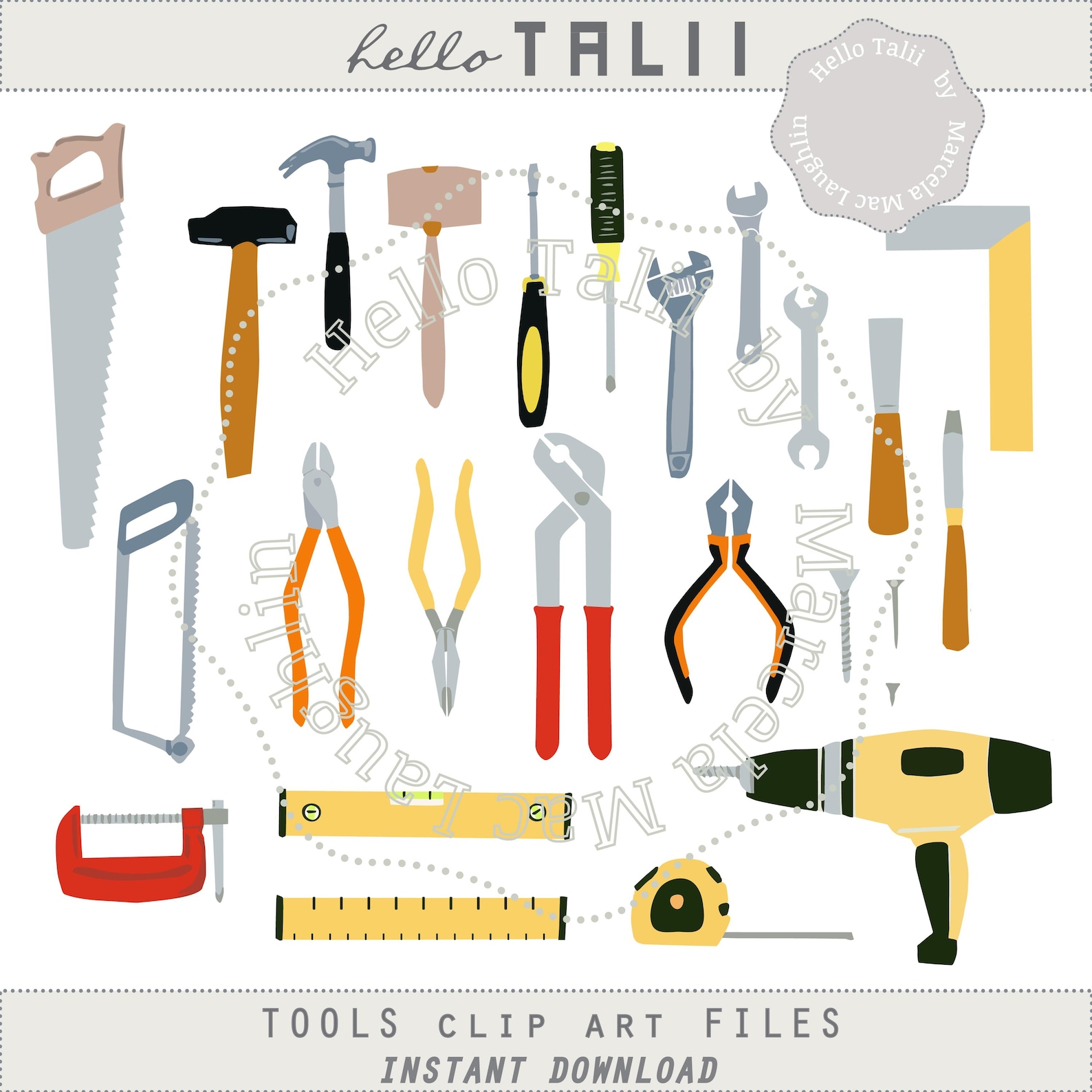 TOOLS CLIPART- Handyman Tools Clip Art Mechanic Tools Hand Drawn Tools ...
