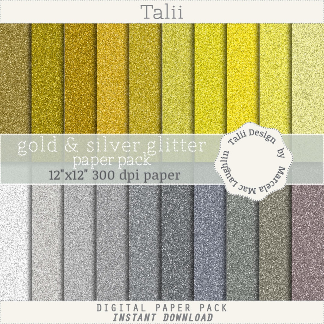 GOLD + SILVER GLITTER Digital Paper- 20 Digital Metallic Glitter ...