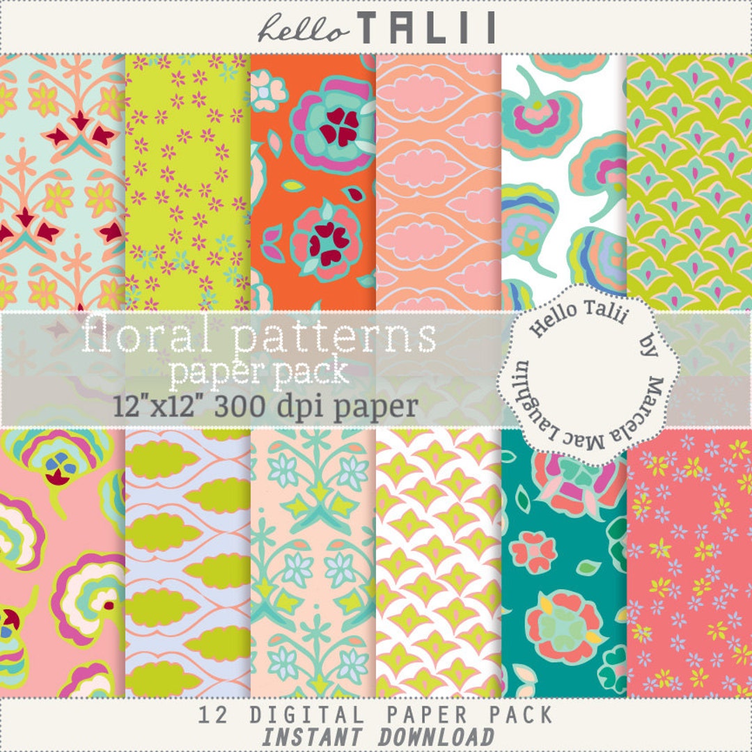 Flower Digital Paper FLORAL PATTERNS- Floral Digital Backgrounds Spring ...
