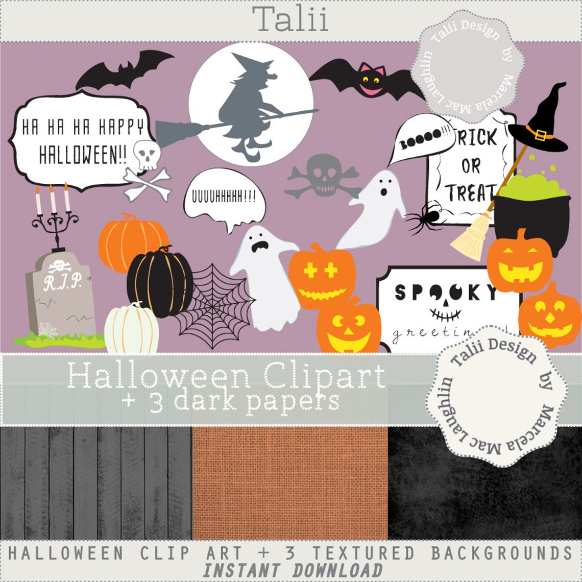 Halloween Clipart 3 Digital Papers: Black Wood Chalkboard - Etsy