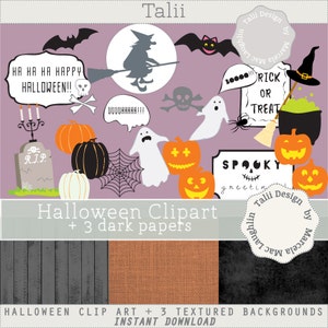 Halloween Clipart 3 Digital Papers: Black Wood Chalkboard Orange Burlap ...