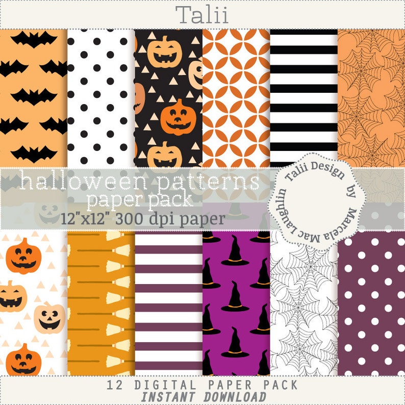 Halloween Digital Paper Orange Black Purple Backgrounds Fall | Etsy