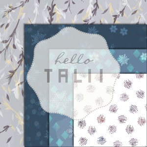 WINTER WATERCOLOR Digital Paper- Snowflakes Woods Falling Leaves Blue ...