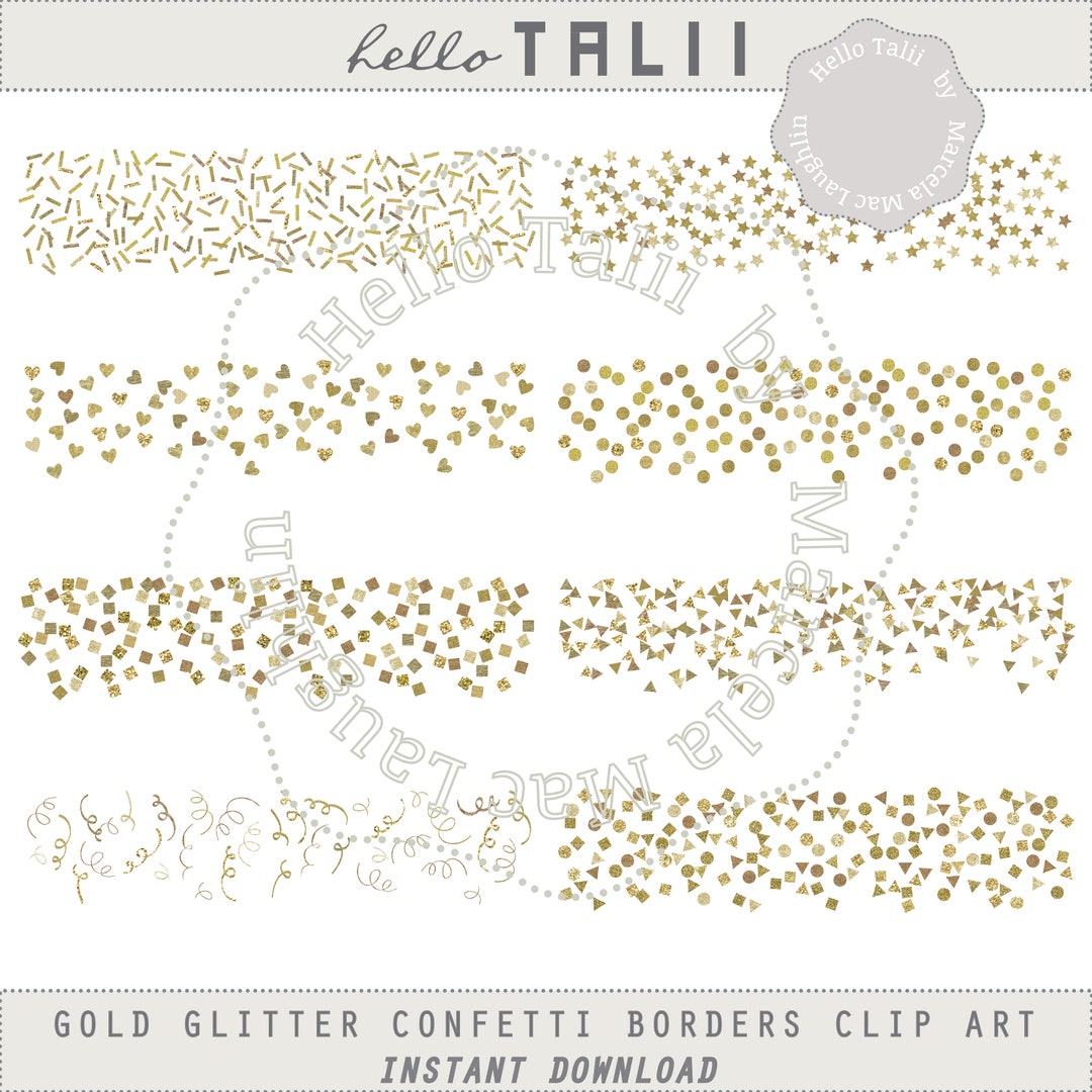 GOLD GLITTER BORDERS Clip Art- 8 Digital Borders in Gold Confetti ...
