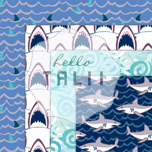 SHARKS Digital Paper- Shark Attack Backgrounds Boys Patterns Baby Shark ...