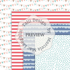 Nautical Digital Paper NAUTICAL PATTERNS- Navy Backgrounds Bunting ...
