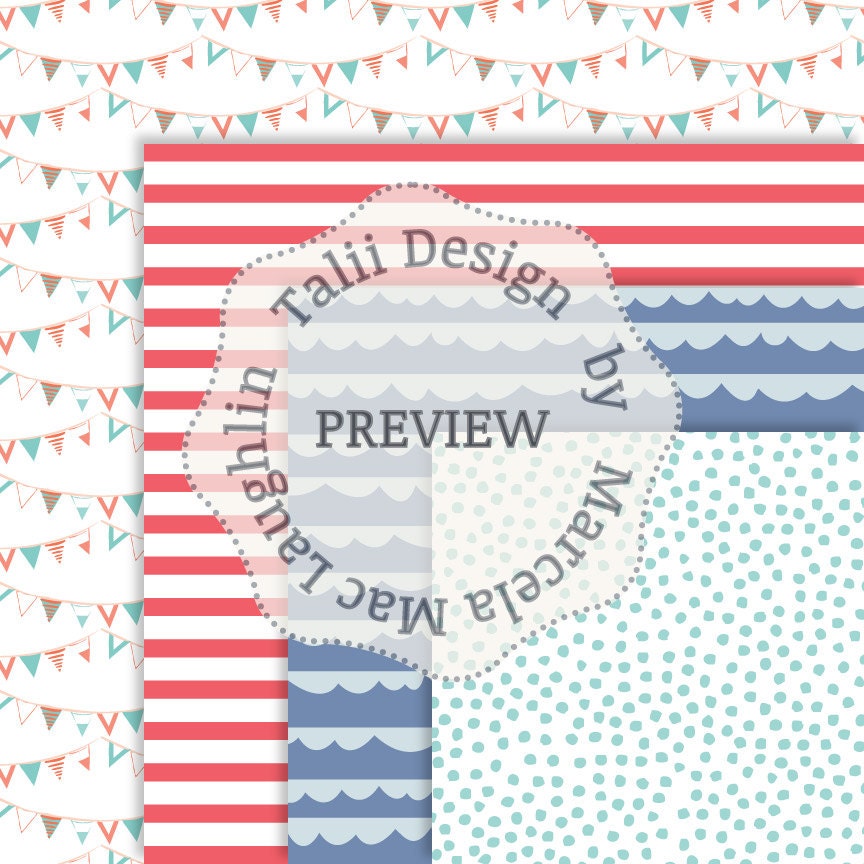 Nautical Digital Paper NAUTICAL PATTERNS Navy backgrounds bunting flags ...