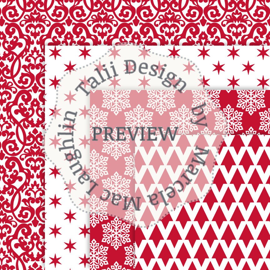 RED CHRISTMAS Digital Paper- White and Red Backgrounds for Gift Wrap ...