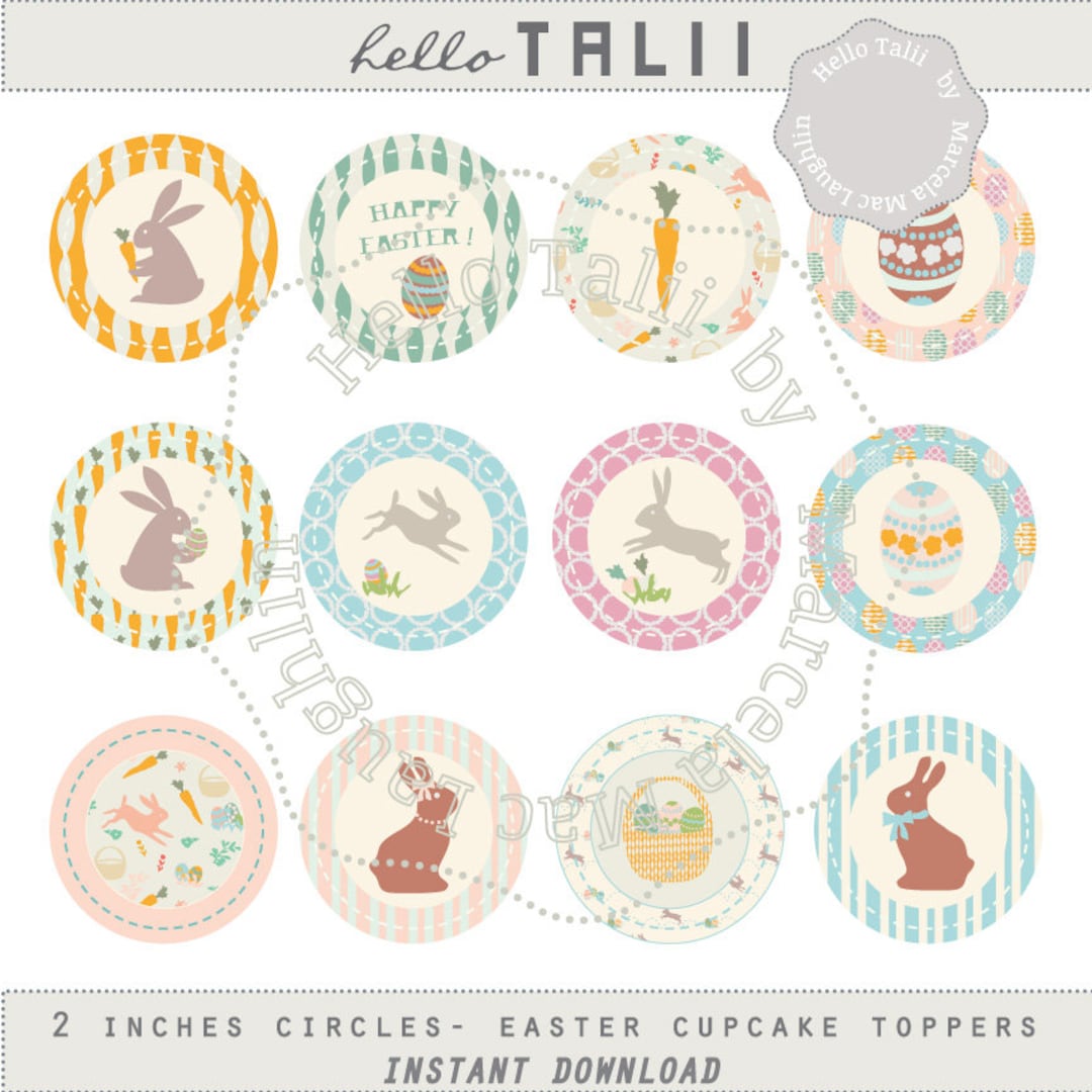 Happy Easter Cupcake Toppers 2 Inch Circle Collage Sheet - Etsy