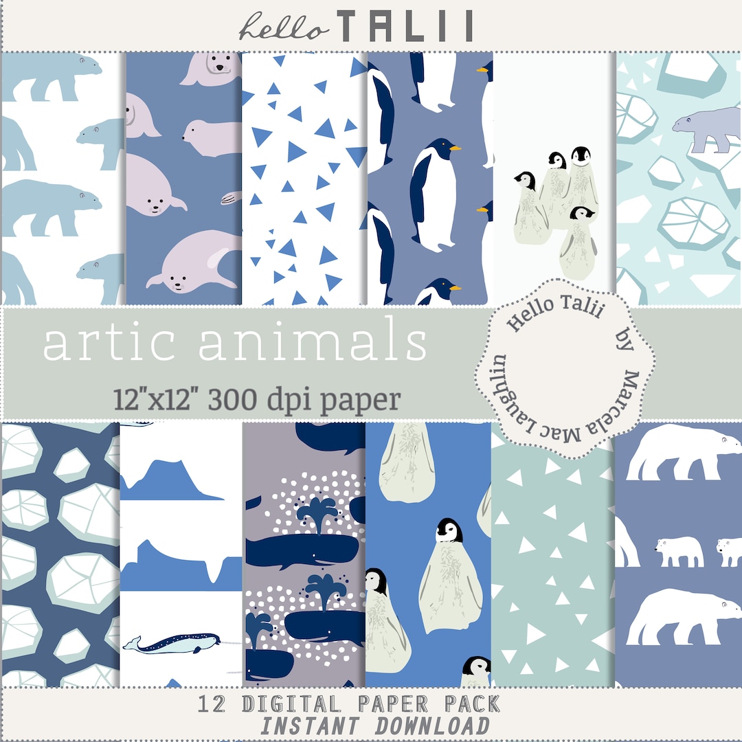 ARTIC ANIMALS Digital Paper- Polar Bears Penguins Seals Narwhals ...