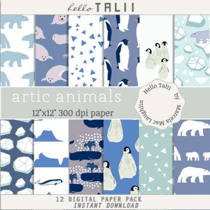 ARTIC ANIMALS Digital Paper- Polar Bears Penguins Seals Narwhals ...