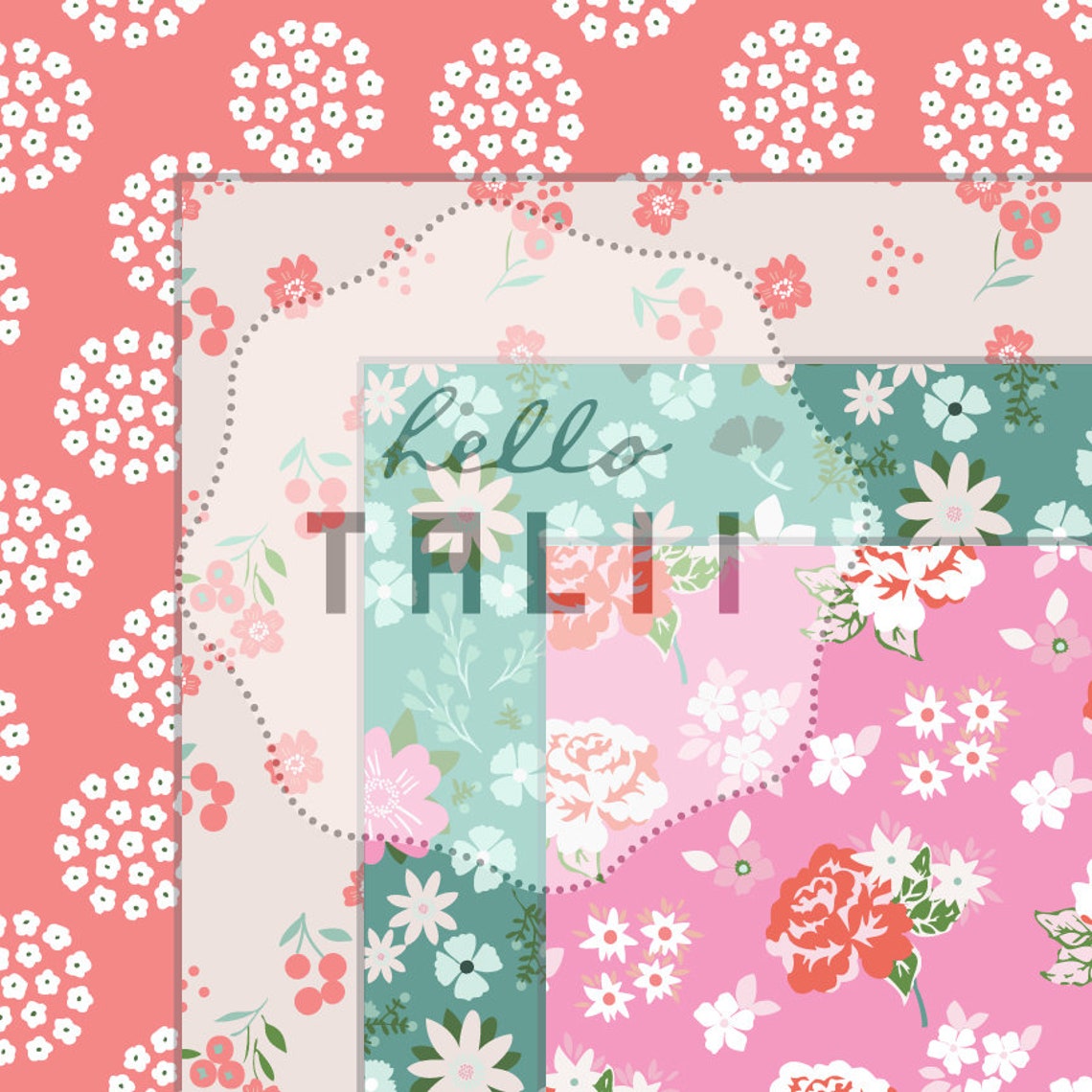 CORAL and WHITE Flowers DIGITAL Paper Coral Pink Mint Floral - Etsy
