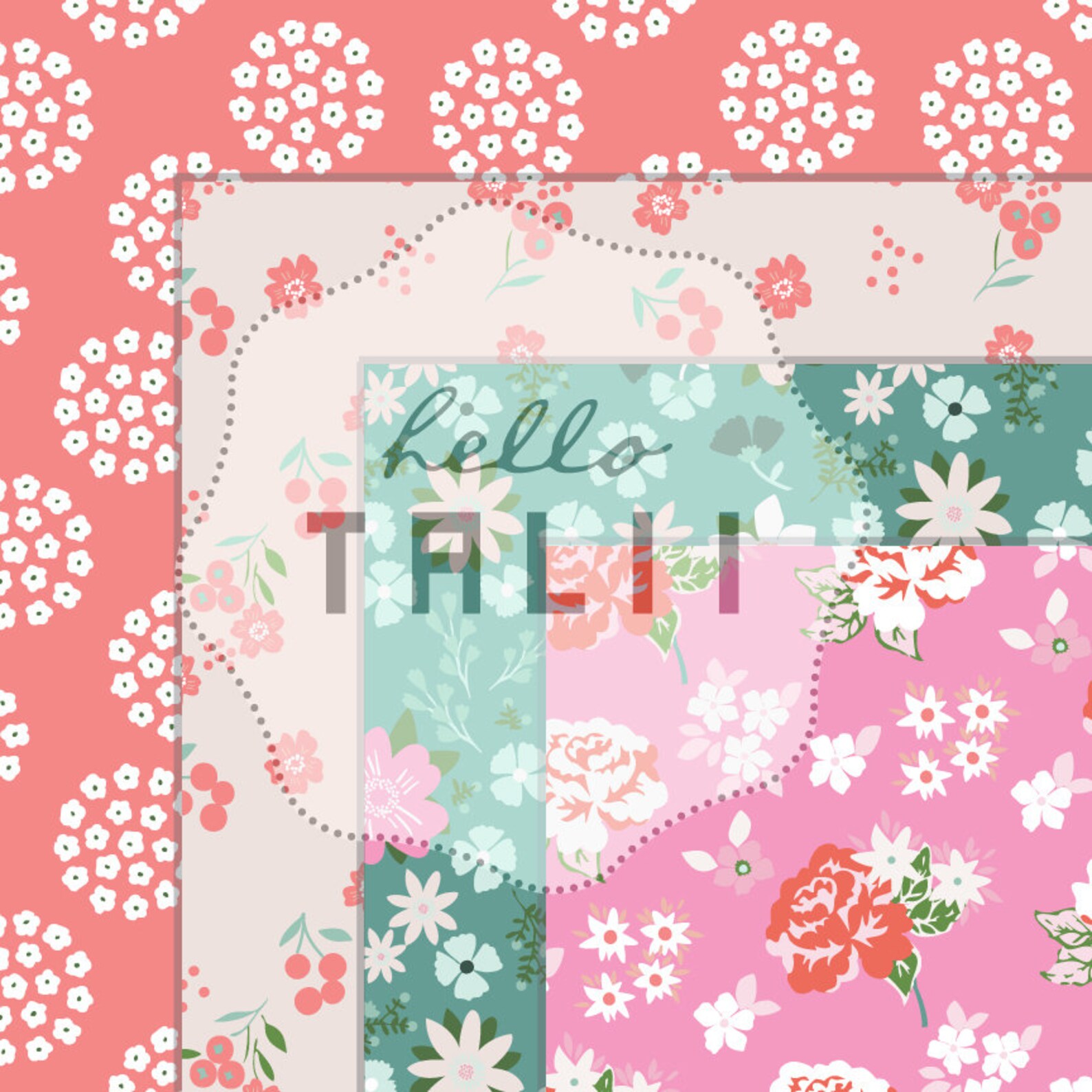 CORAL and WHITE Flowers DIGITAL Paper Coral Pink Mint Floral - Etsy