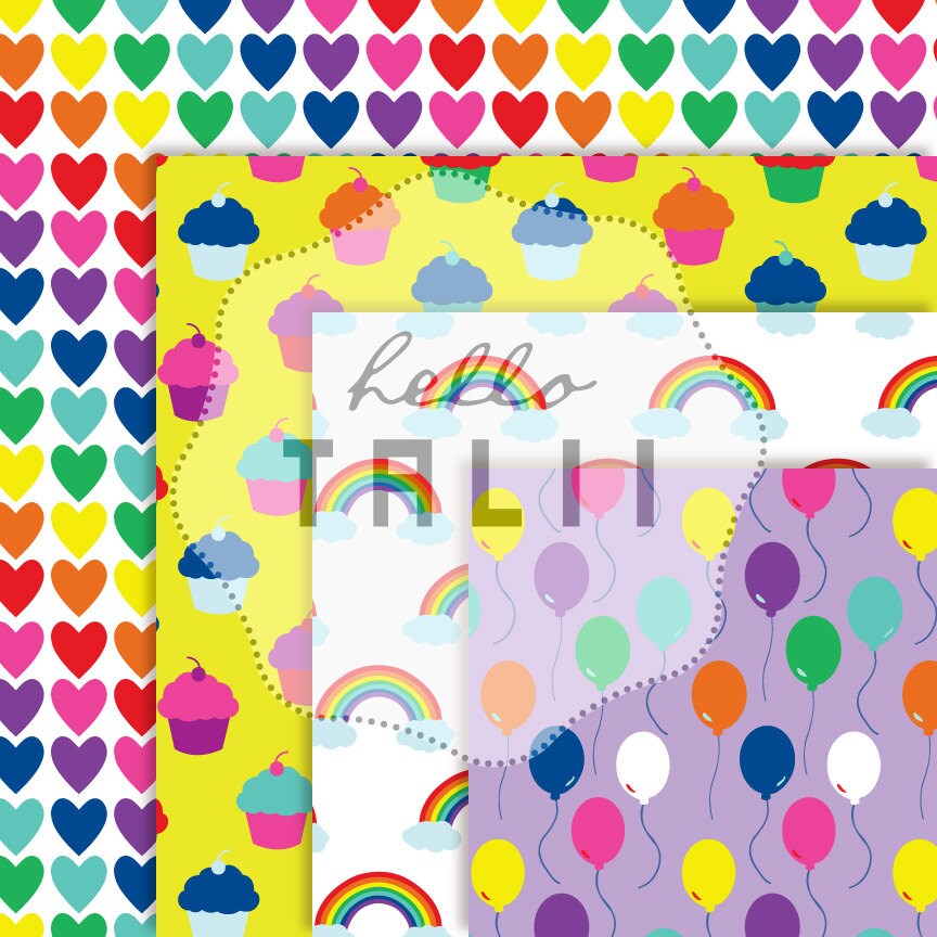 Rainbow Digital Paper RAINBOW PARTY- Rainbow Birthday Party Paper ...