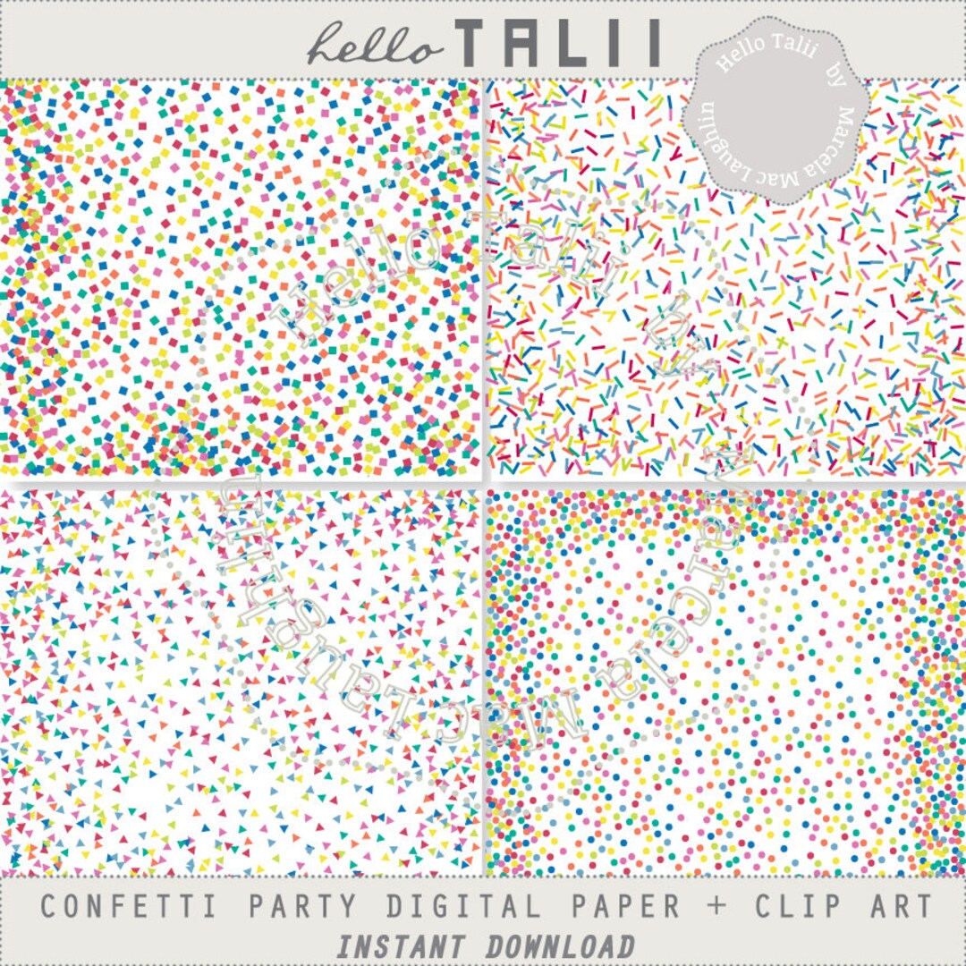 Confetti Digital Papers + Clip Art Overlays- JPG Rainbow Confetti ...