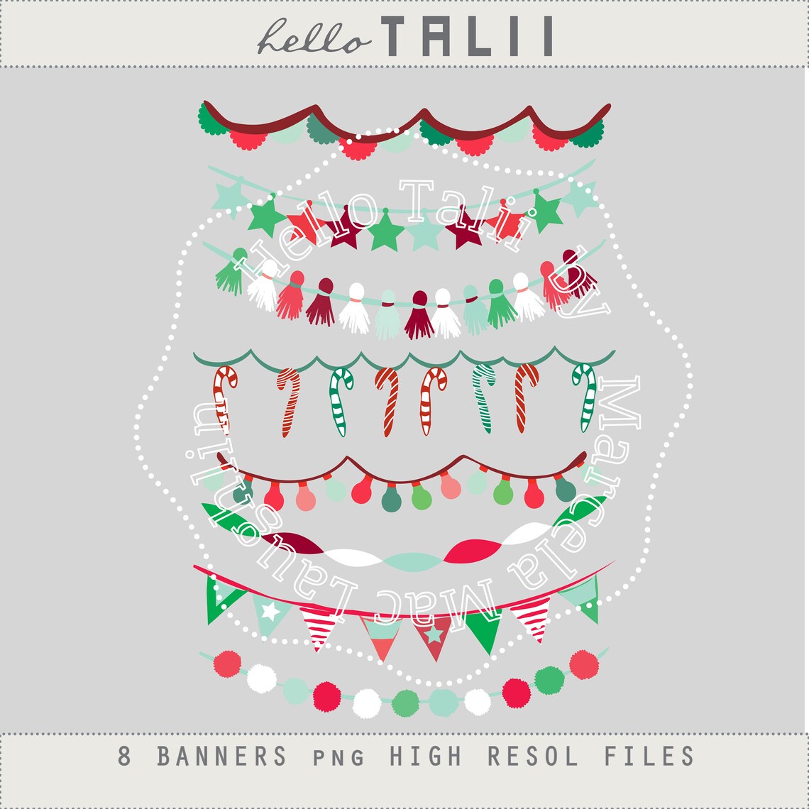 MERRY CHRISTMAS Garlands Clip Art Red Green and White Bunting - Etsy