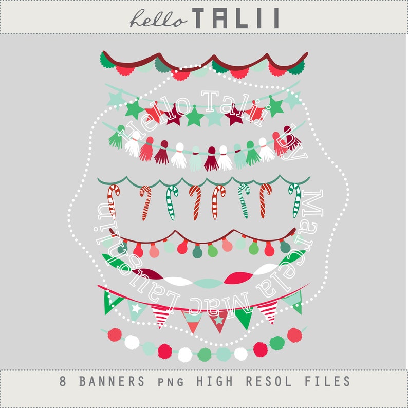 MERRY CHRISTMAS Garlands Clip Art Red Green and White Bunting - Etsy